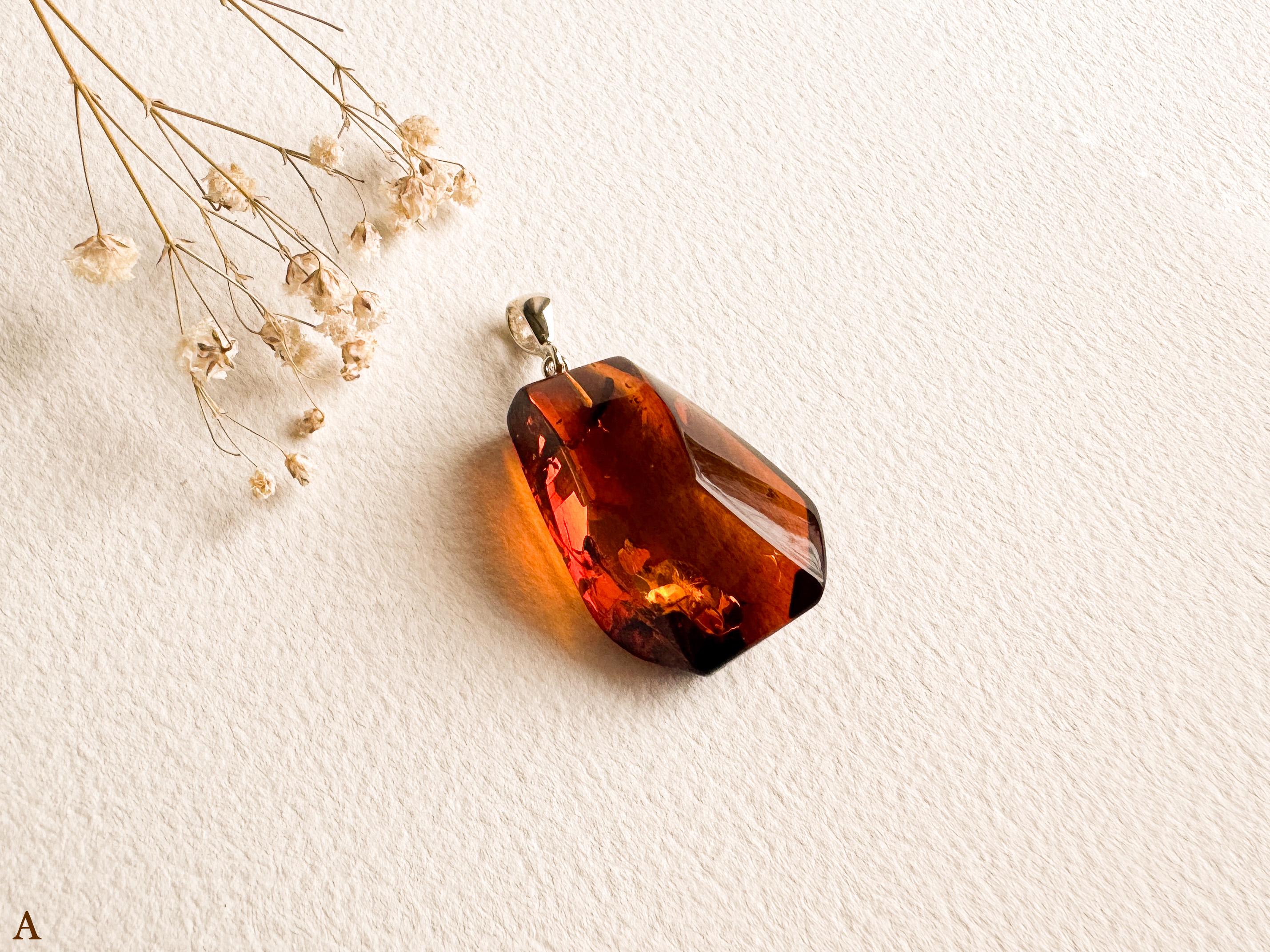 Deep Red Amber Teardrop Pendant With Silver 925, Luxury Faceted Genuine ...