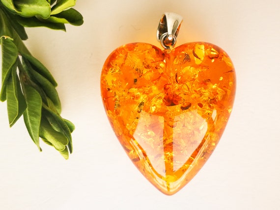 Very large natural Baltic amber heart pendant statement raw | Etsy