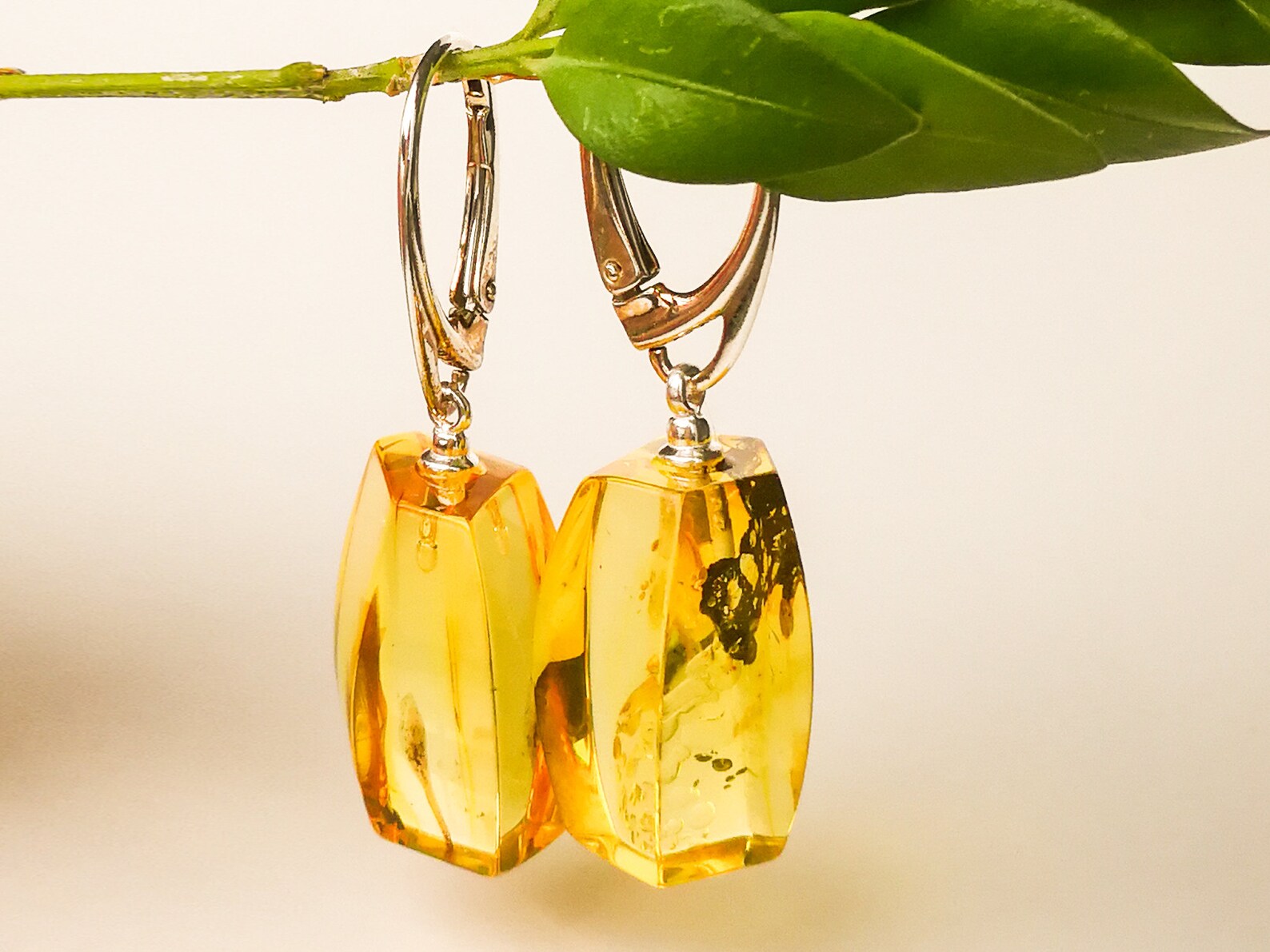Dangle and Drop Natural Amber Earrings in Light Yellow Color/ - Etsy