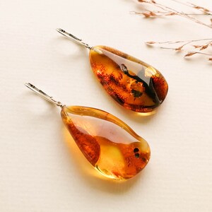 Large Triangle Shape Natural Amber Earrings With Silver for Women ...