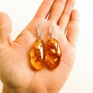 Large Triangle Shape Natural Amber Earrings With Silver for - Etsy