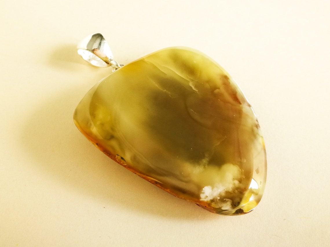 Gray Upside Triangle Shape Amber Pendant With Silver Unique - Etsy