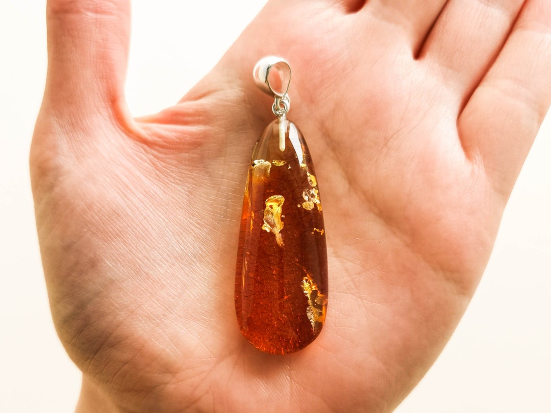 Natural Baltic Amber Cognac Color Drop Shape Pendant Genuine Gemstone ...