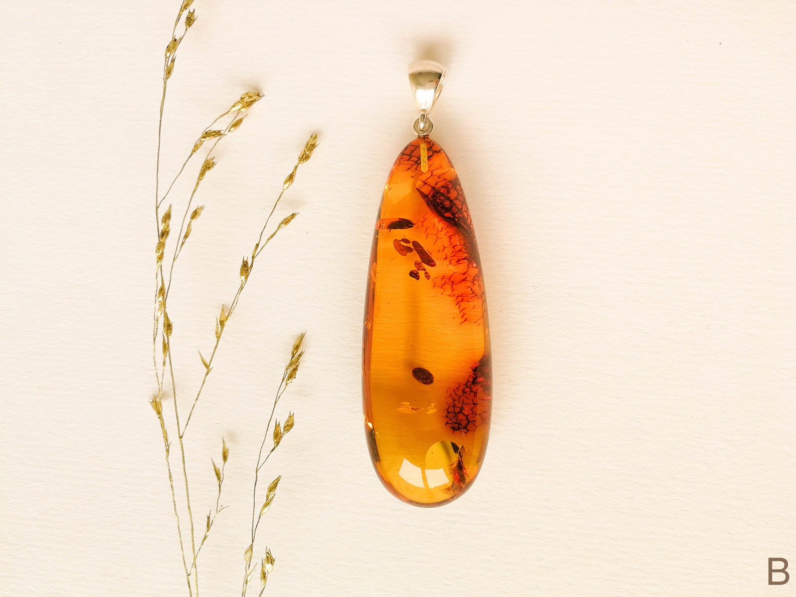 Royal Red Tall Slim Natural Amber Pendant, Large Drop Shape Amber ...
