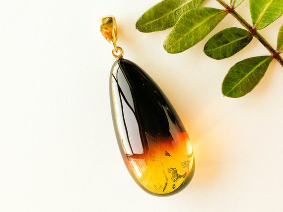 Clear and cherry colors natural amber pendant/ drop shape | Etsy