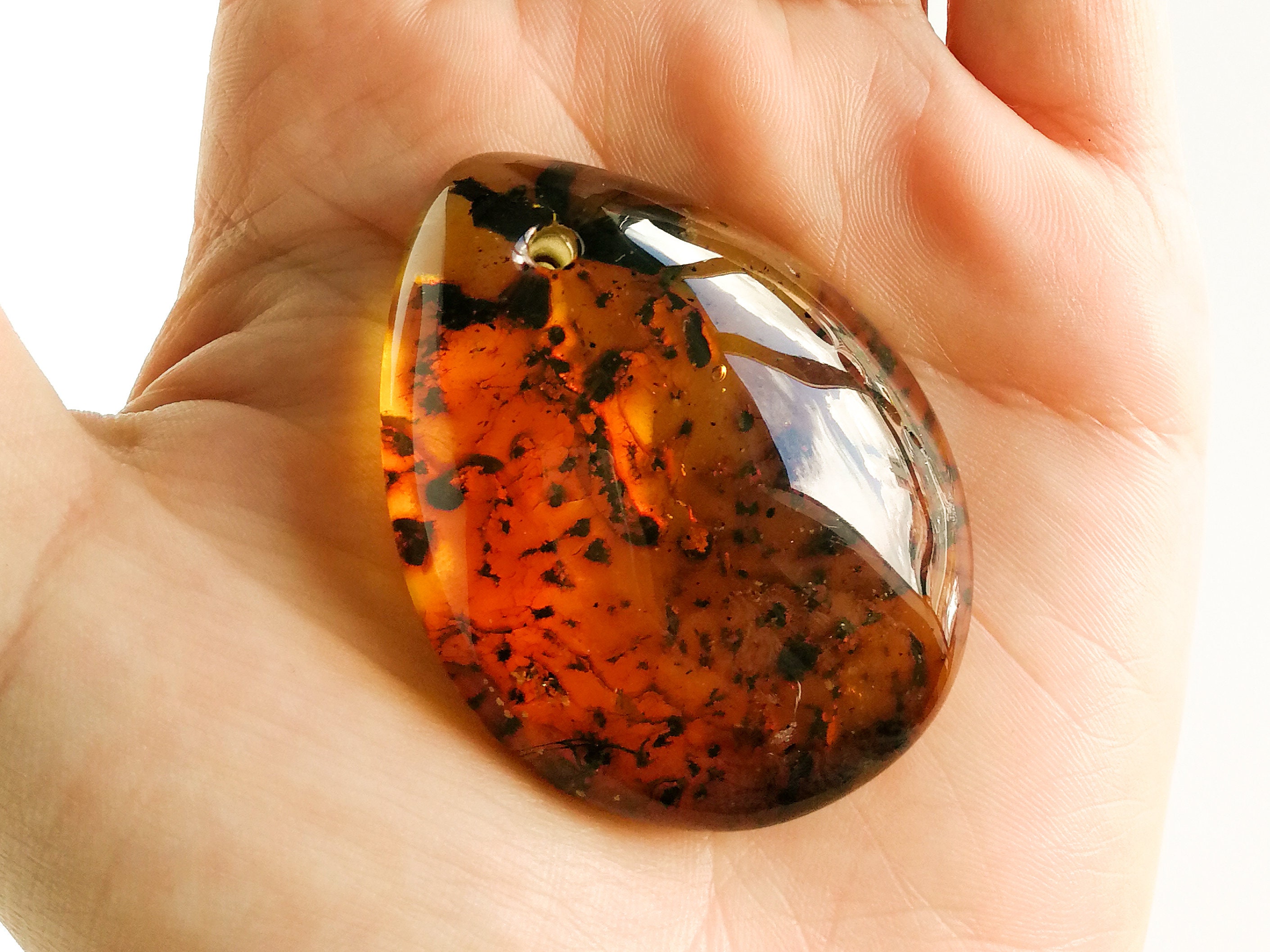 Large clear yellow and red amber pendant with hole/ light | Etsy