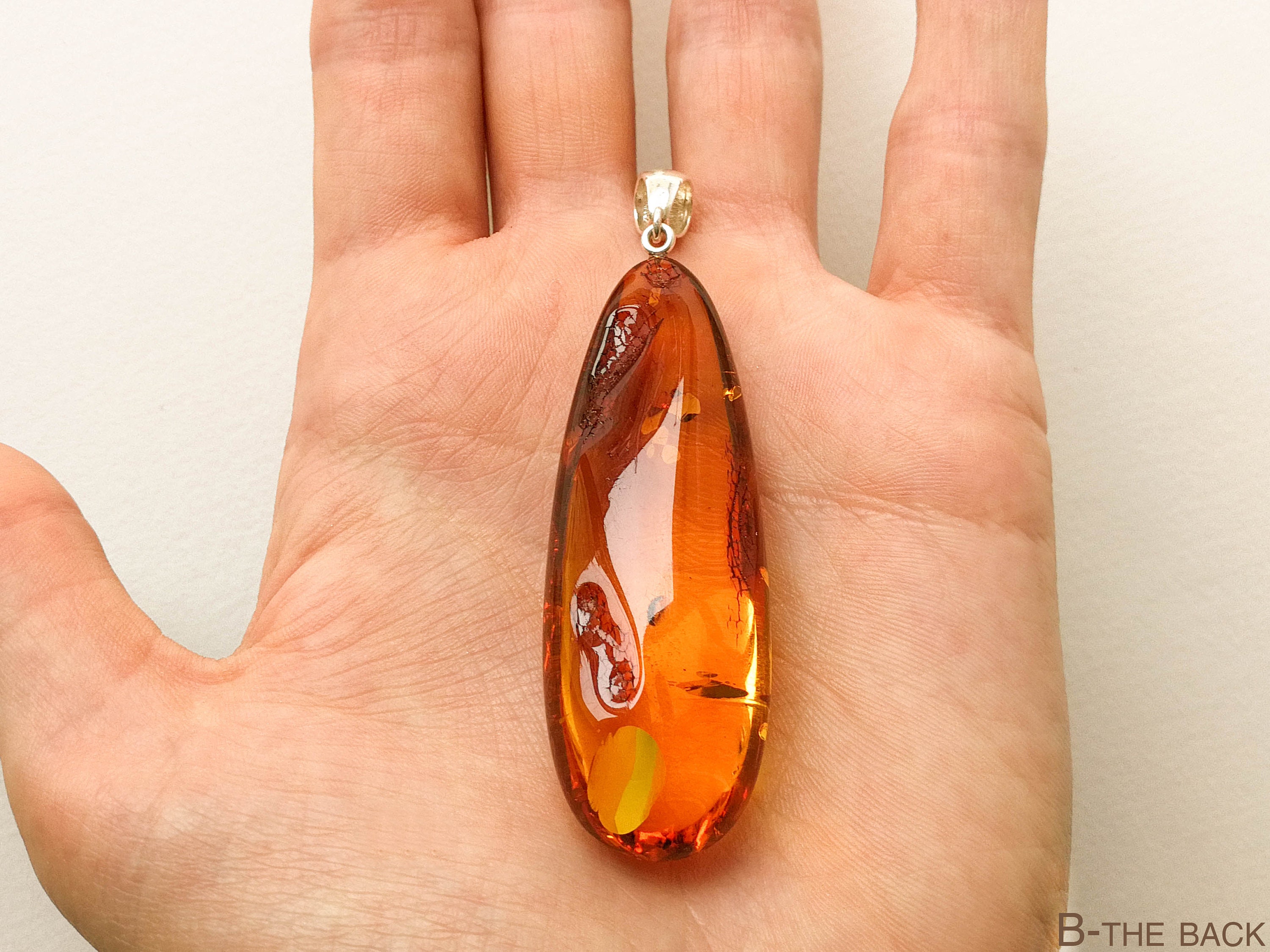 Royal Red Tall Slim Natural Amber Pendant, Large Drop Shape Amber ...