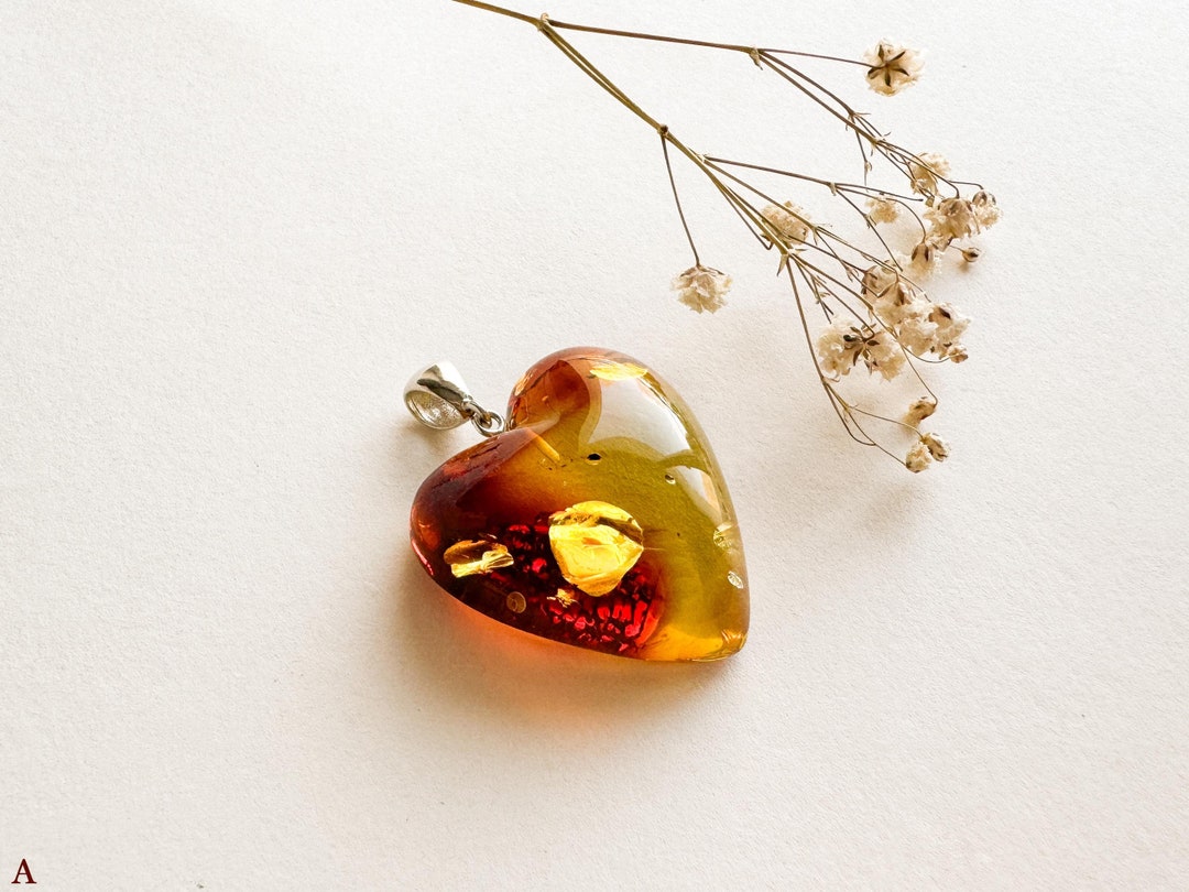 Natural Amber Shiny Light Cherry Color Heart Shaped Pendant for ...