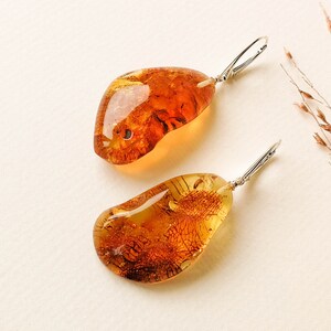 Large Triangle Shape Natural Amber Earrings With Silver for Women ...