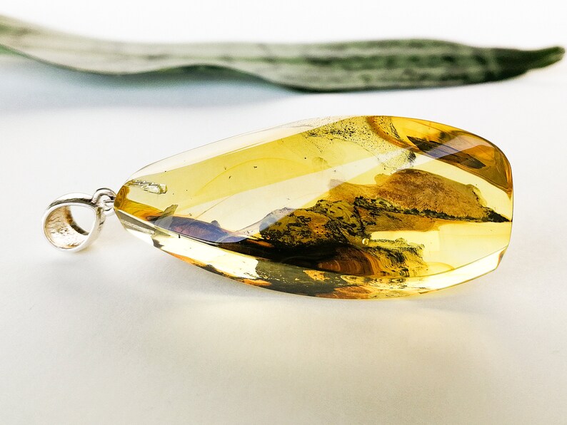 Natural Amber Dark Green Color Rectangle Shape Pendant Large - Etsy