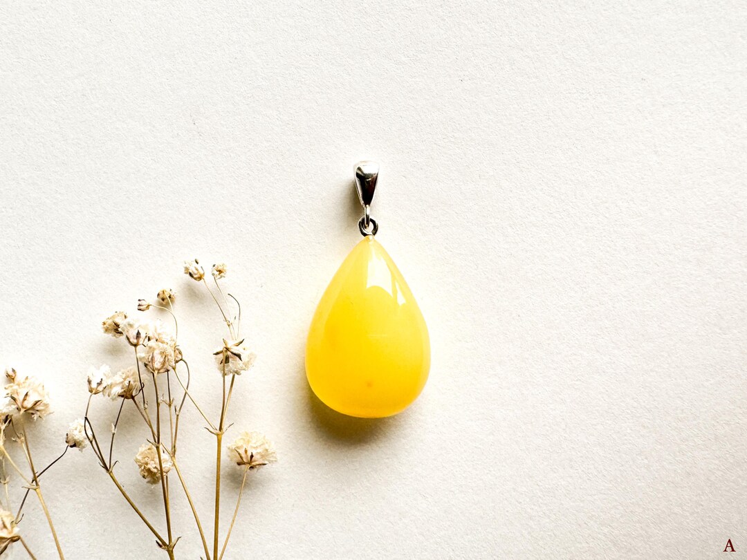Genuine Amber White Color Drop Shape Pendant With Silver, Natural ...