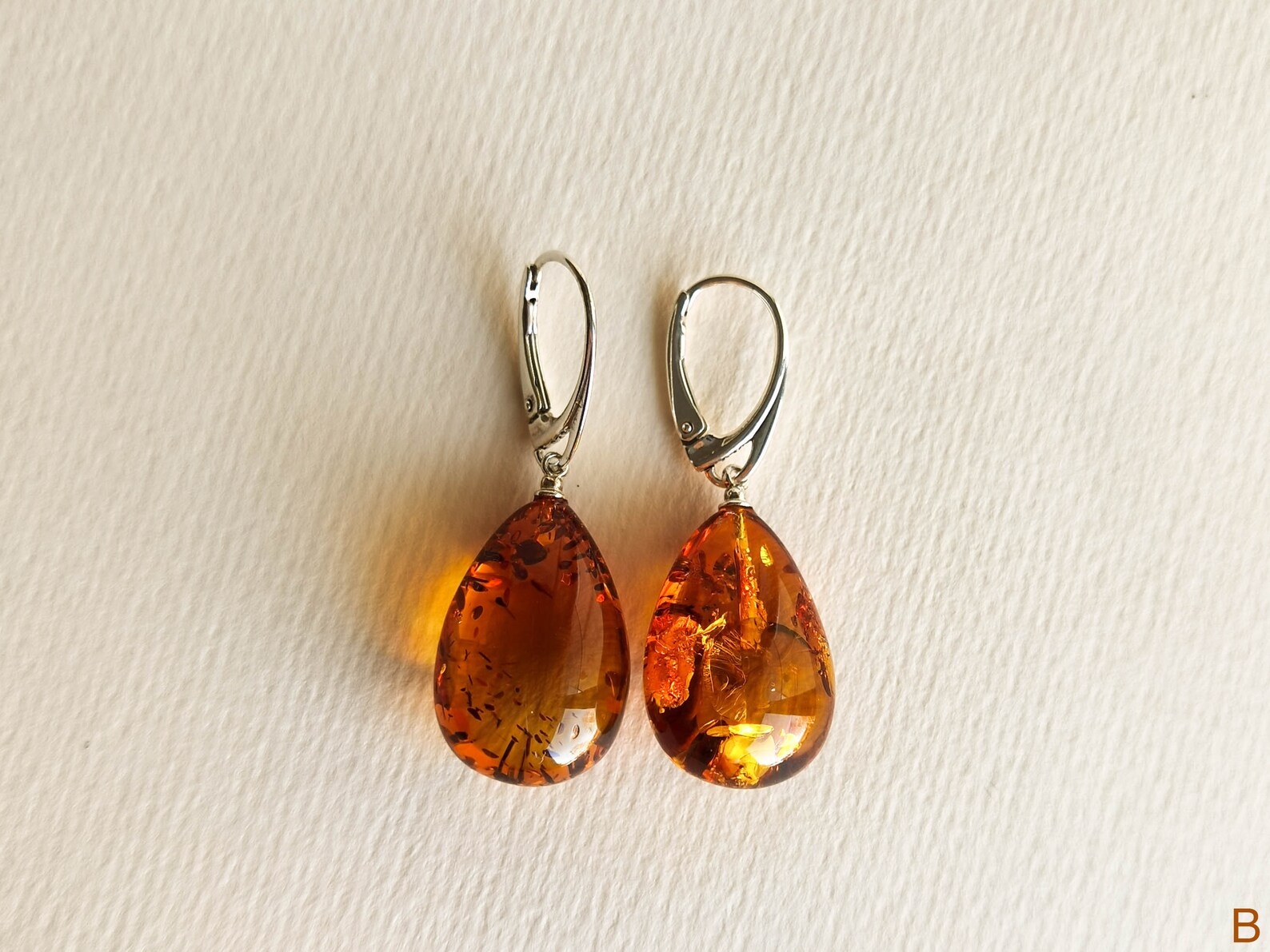 Dark Cognac Color Natural Amber Drops Earrings Medium Size - Etsy
