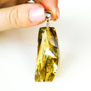 Natural Amber Dark Green Color Rectangle Shape Pendant, Large Natural ...