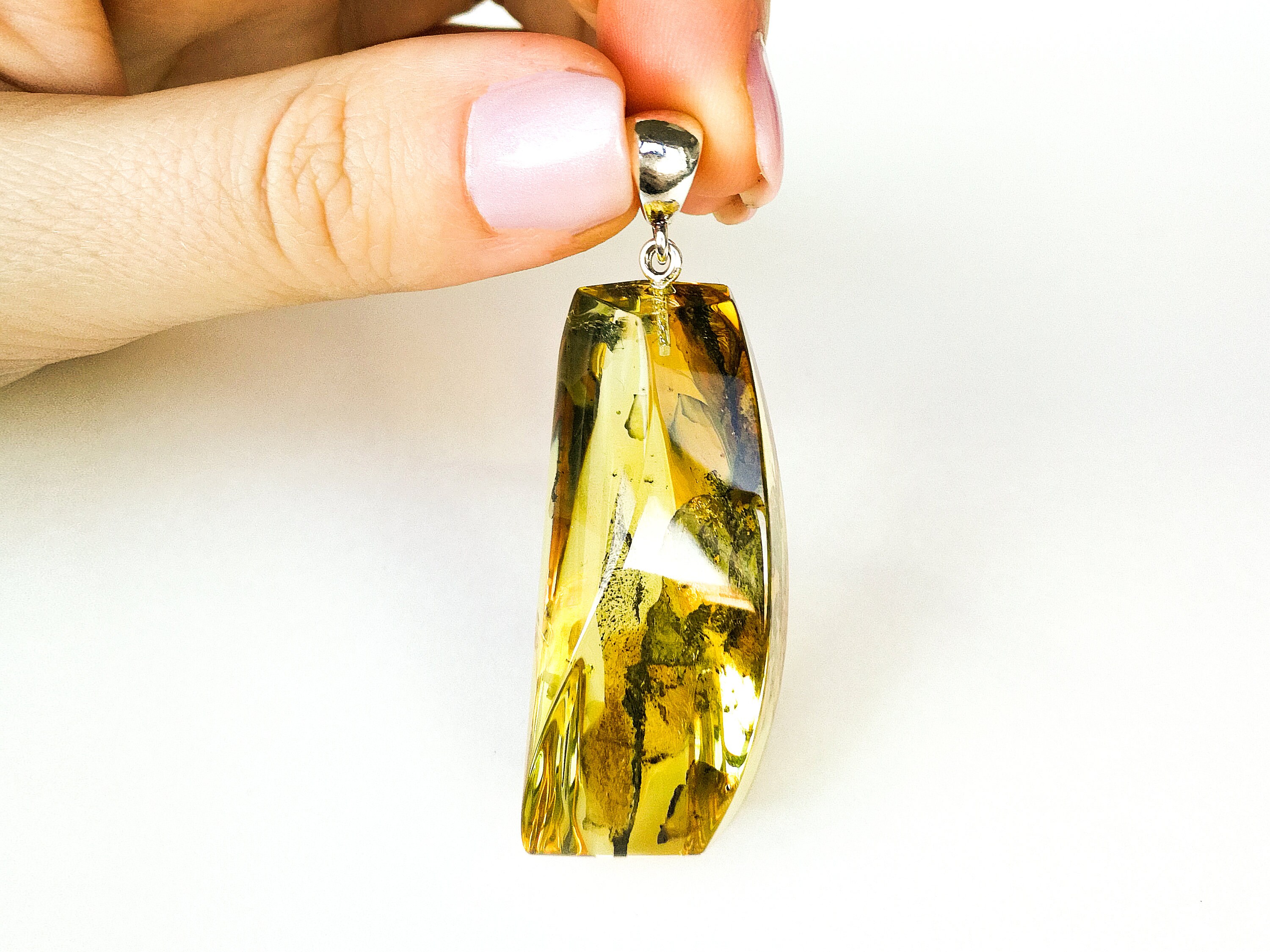 Natural Amber Dark Green Color Rectangle Shape Pendant Large - Etsy