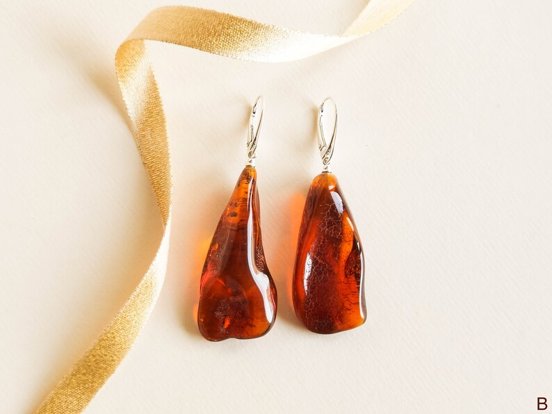 Large Triangle Shape Natural Amber Earrings With Silver for - Etsy