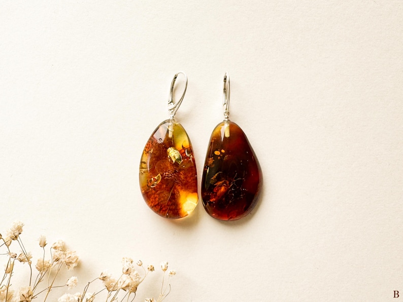Large Triangle Shape Natural Amber Earrings With Silver for Women ...