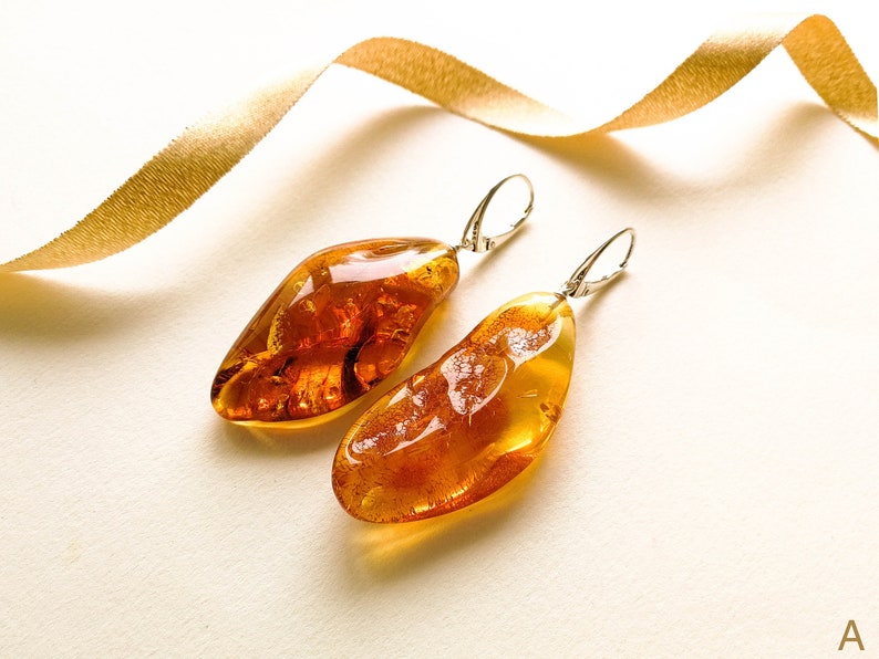 Large Triangle Shape Natural Amber Earrings With Silver for - Etsy