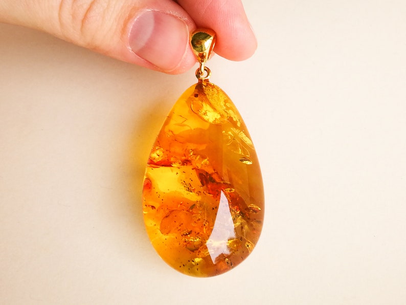 Cognac color small amber drop pendant with silver gift for | Etsy