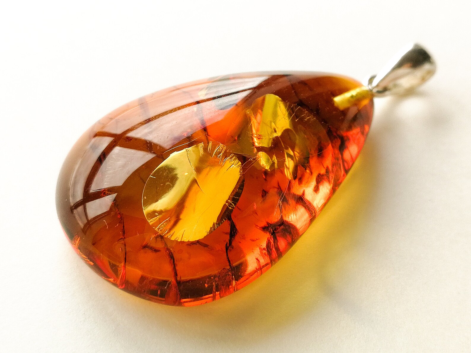 Bright Cognac Color Amber Drop Pendant With Silver Medium | Etsy