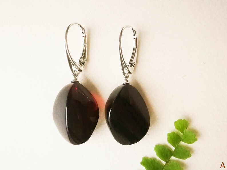 Small Dark Red Amber Earrings With Silver, Sparkly Burgundy Petite ...