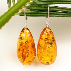 Massive cognac color natural amber drops earrings genuine | Etsy