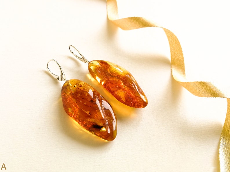 Large Triangle Shape Natural Amber Earrings With Silver for - Etsy