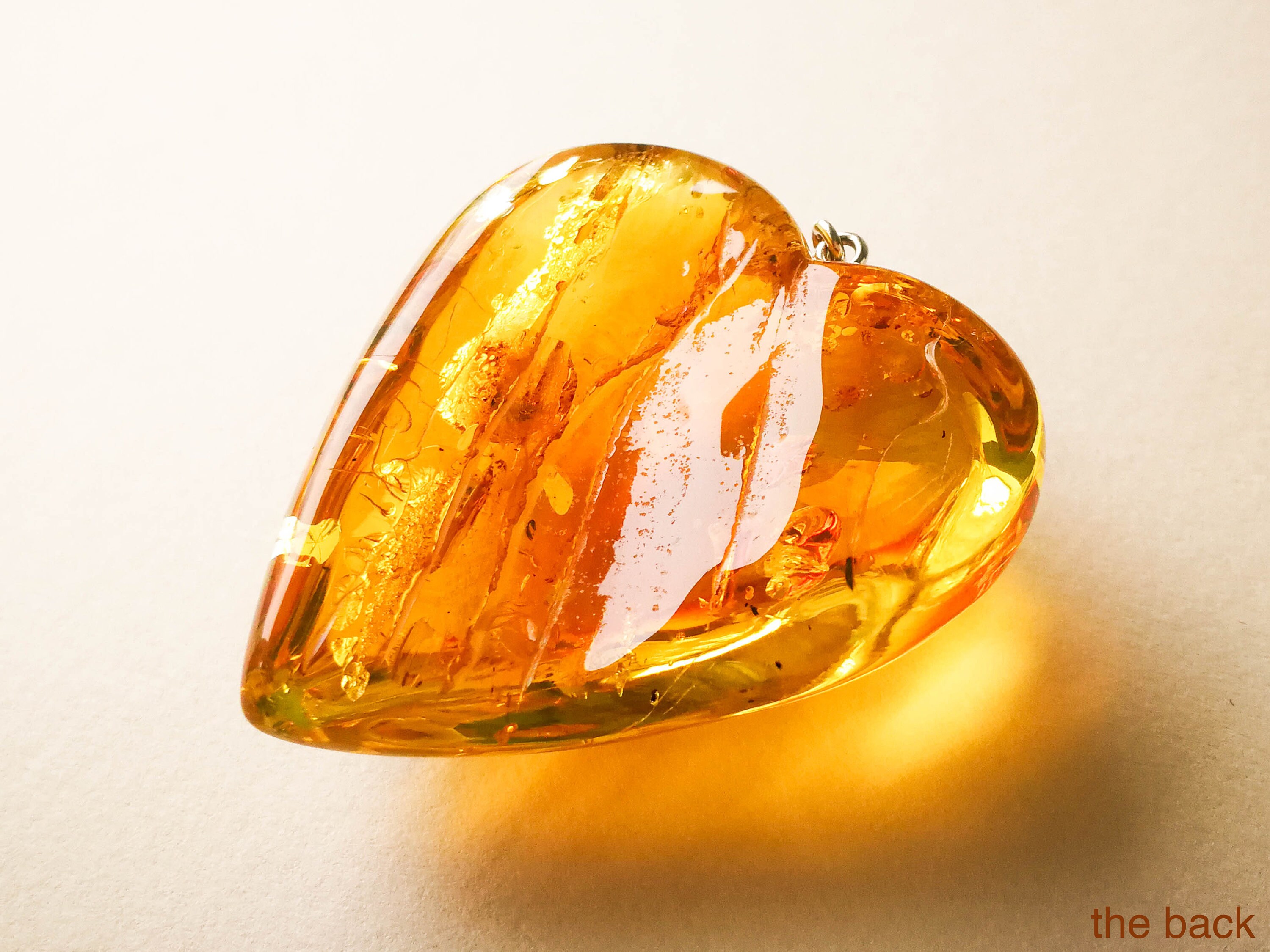 Large natural amber bright yellow golden color heart pendant | Etsy