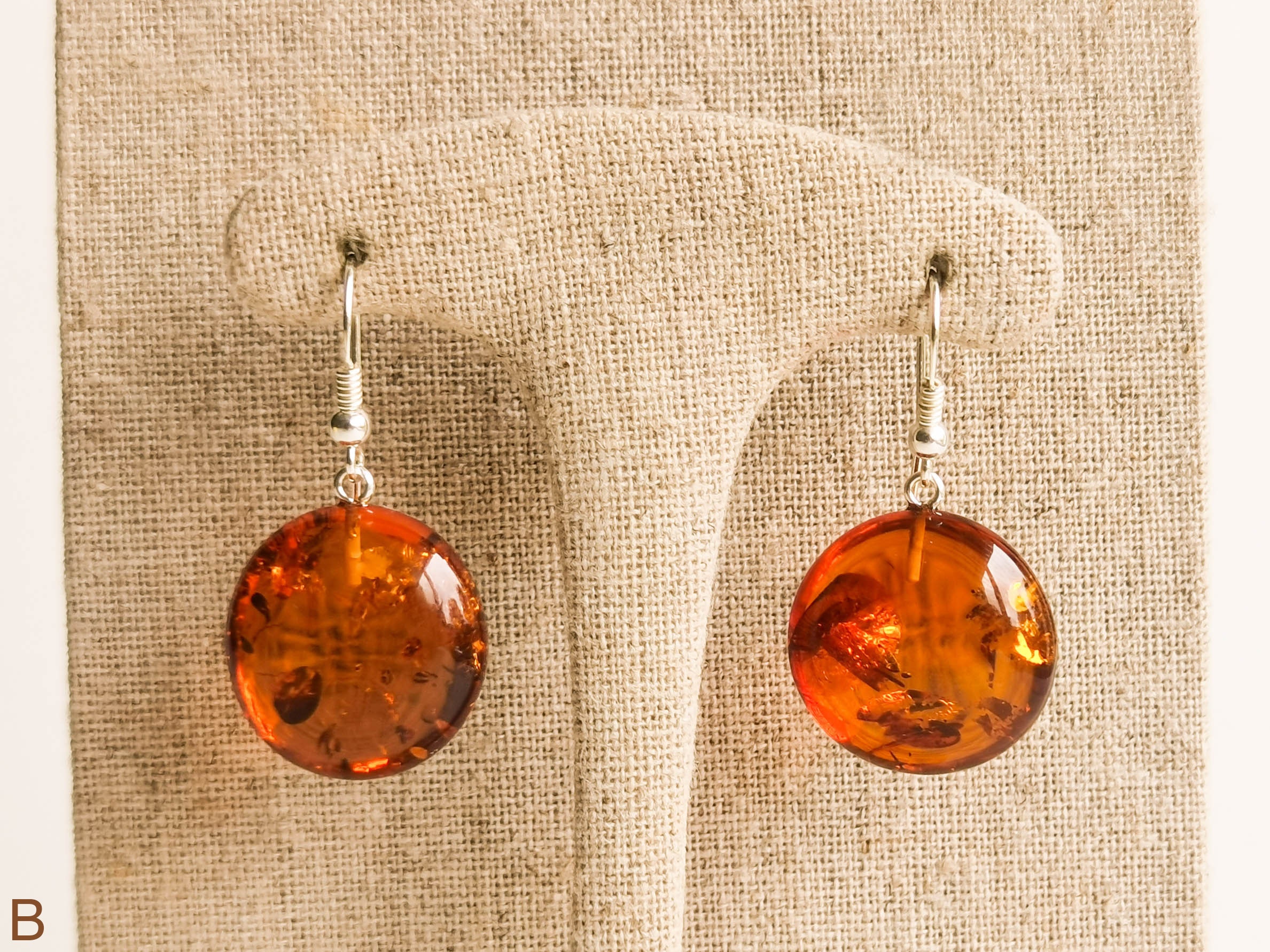 Golden Natural Amber Thick Round Shape Earrings/ Flat Round Amber Stone ...