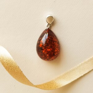 Deep Royal Red Small Amber Pendant With Silver 925, Luxury Genuine ...