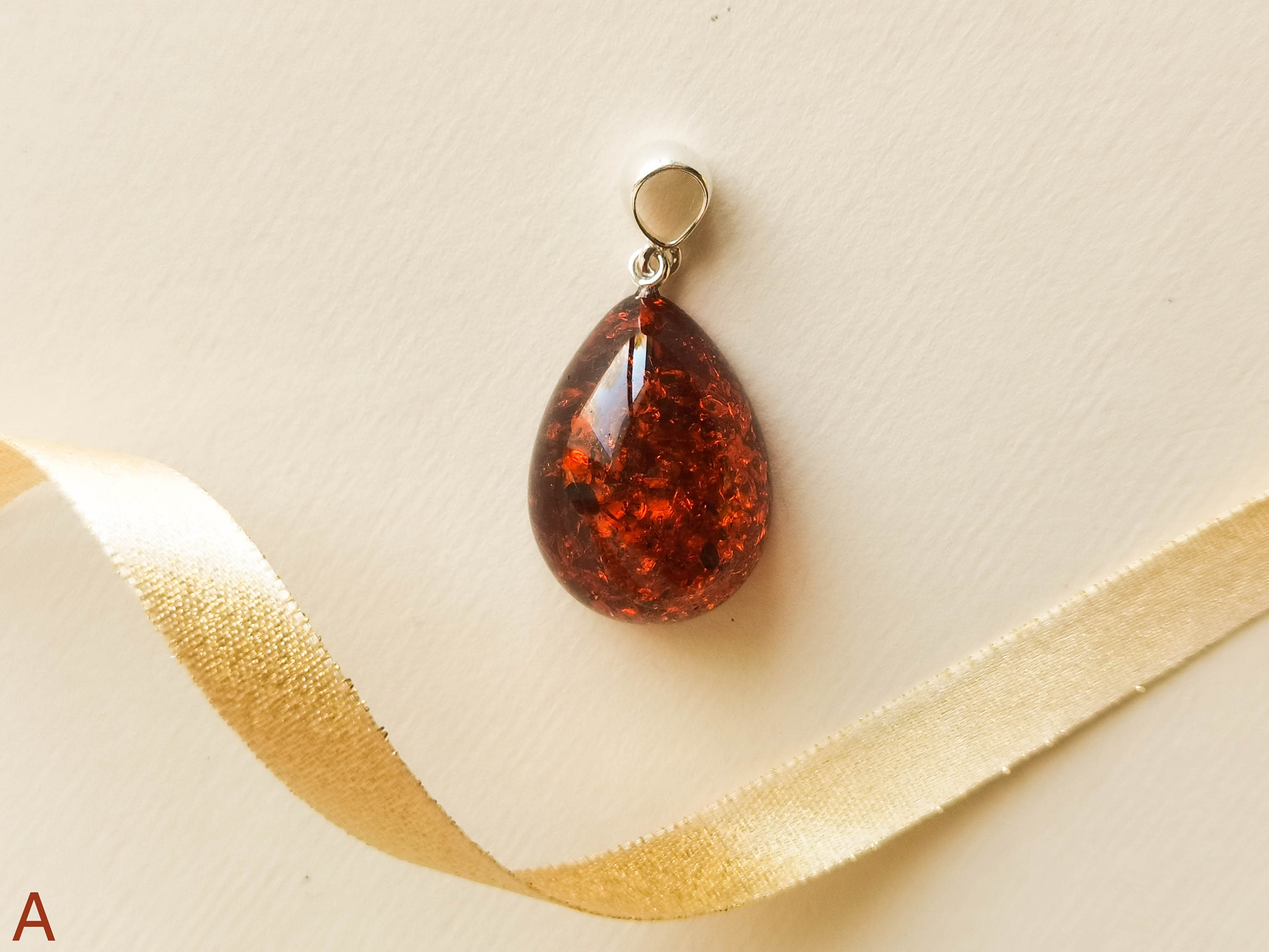 Deep Royal Red Small Amber Pendant With Silver 925, Luxury Genuine ...