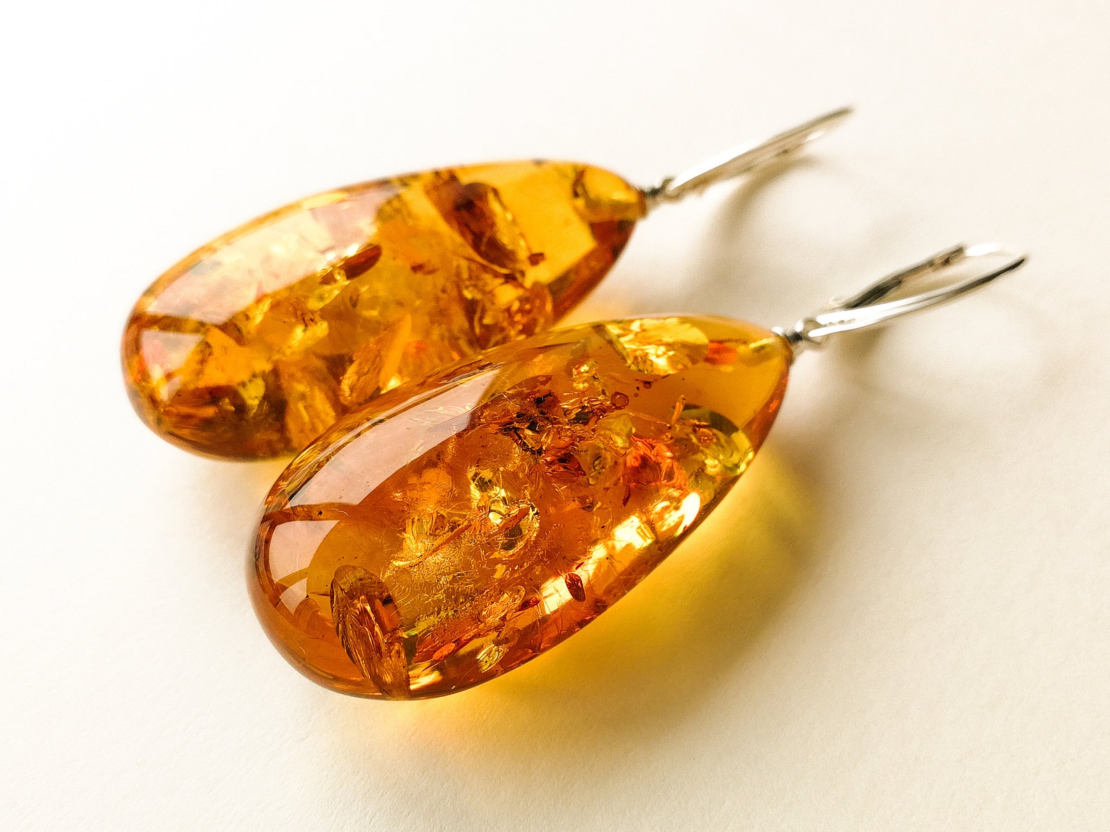 Massive Cognac Color Natural Amber Drops Earrings Genuine | Etsy