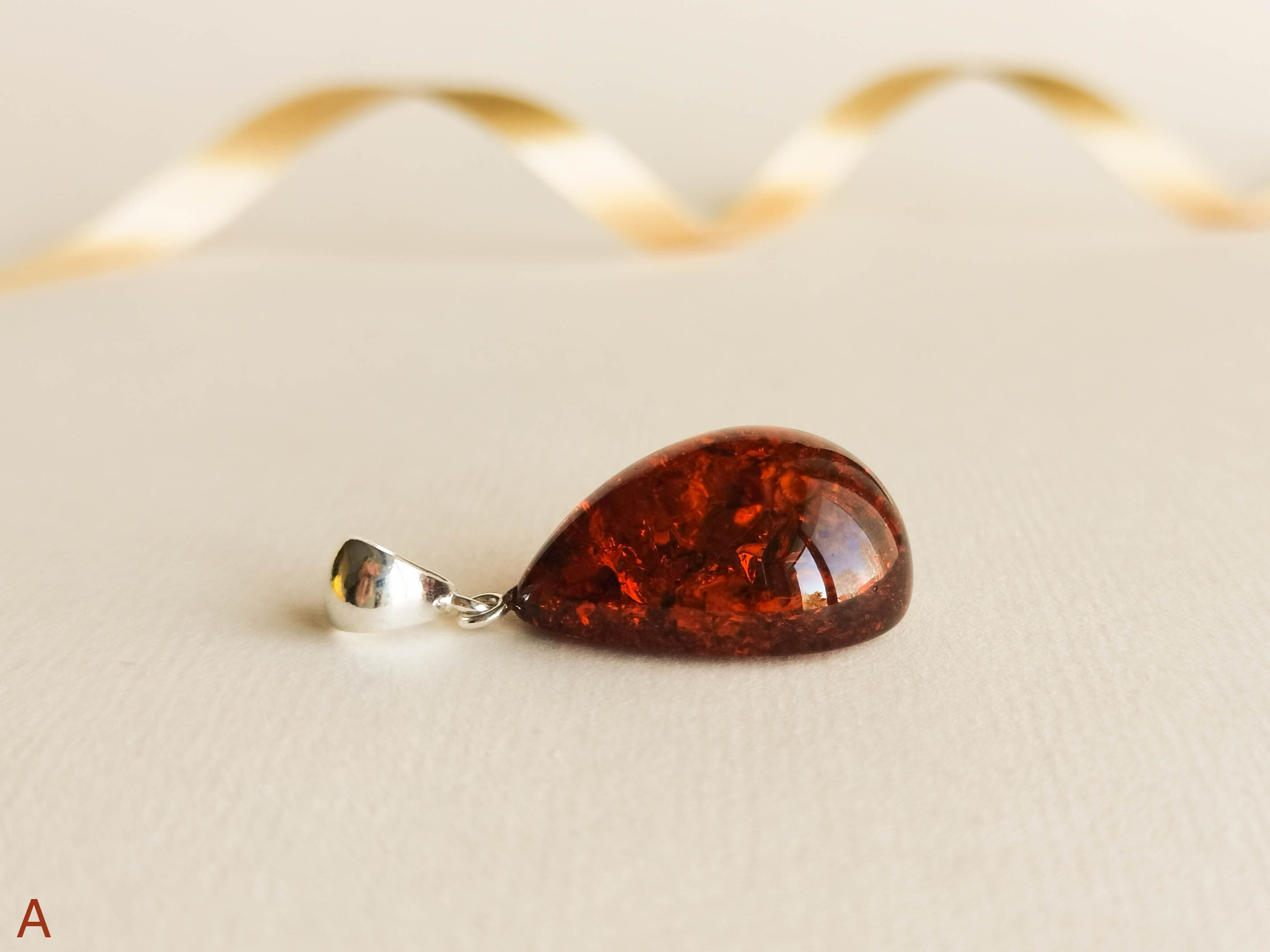 Deep Royal Red Small Amber Pendant With Silver 925, Luxury Genuine ...