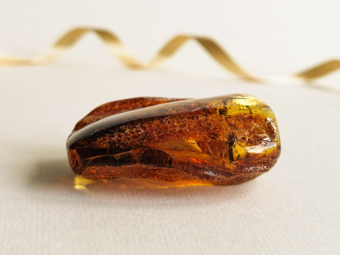 Dark Cognac Color Amber Stone Partially Uncovered Memorabilia | Etsy