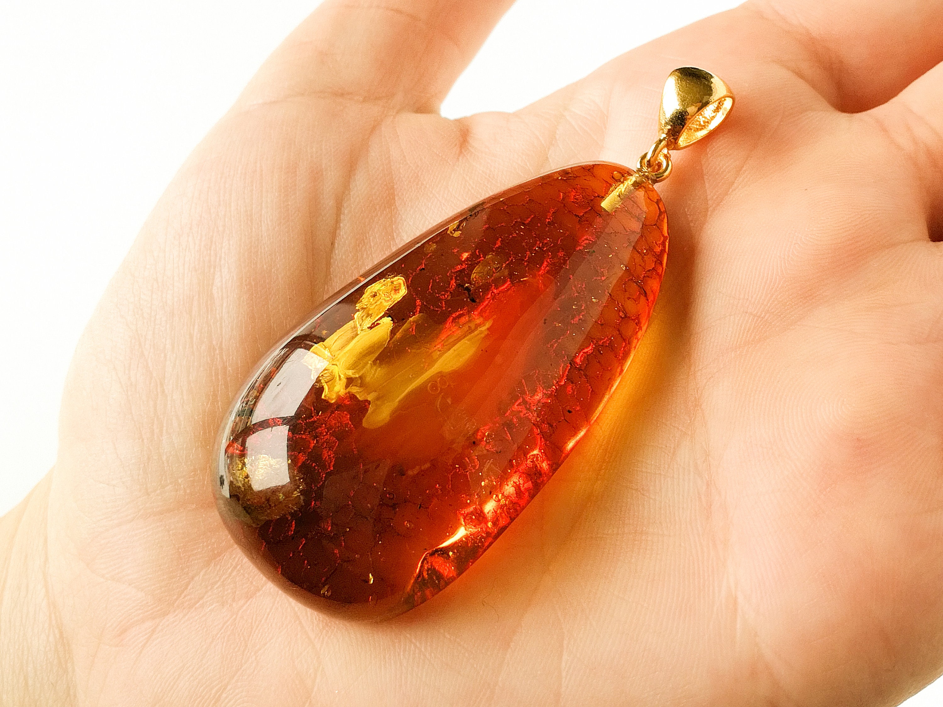 Golden amber large pendant drop shape amber pendant natural | Etsy
