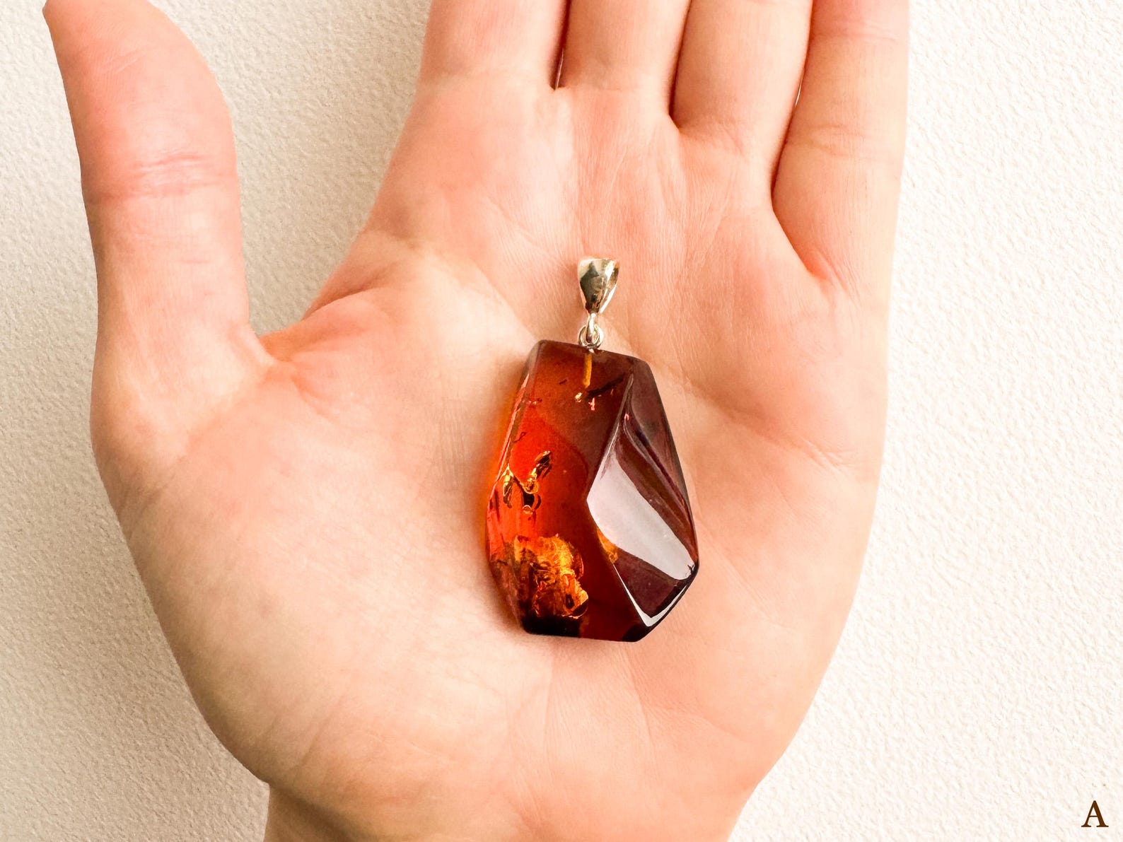 Deep Red Amber Teardrop Pendant With Silver 925, Luxury Faceted Genuine ...