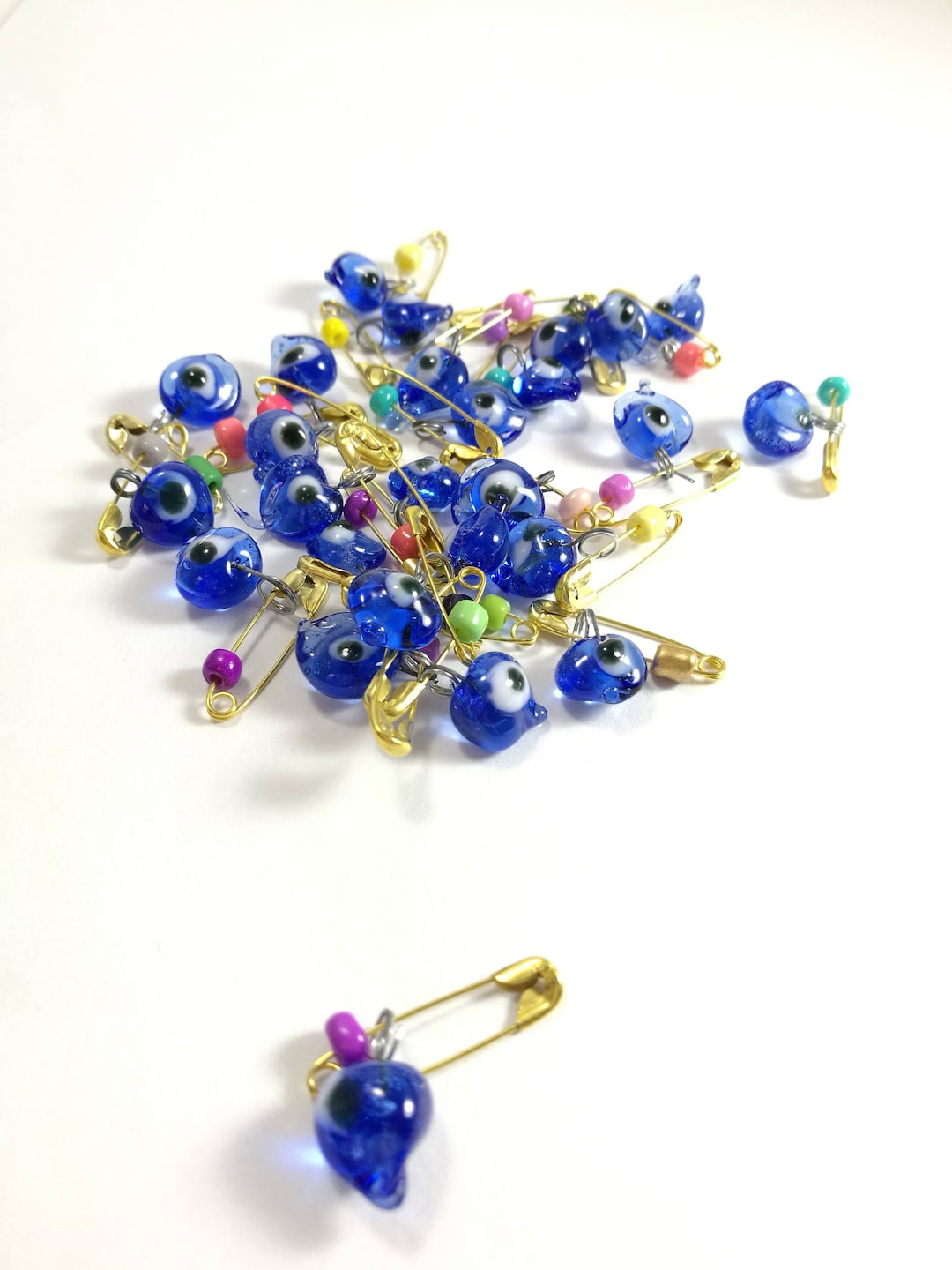 Mini Heart Evil Eye Pins Glass Blue Evil Eye Wedding Favors Heart Glass ...