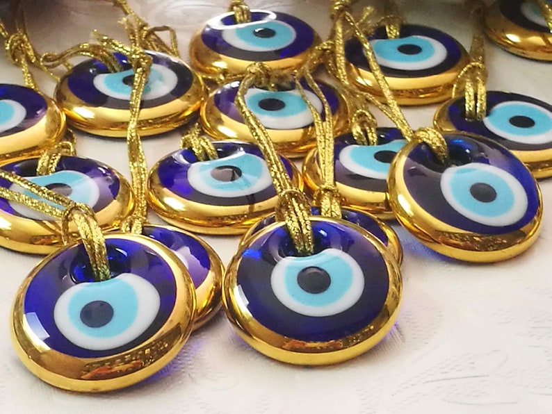 Gold Evil Eye Charms: Greek Mati, Turkish Nazar Birthday Favors - Etsy ...