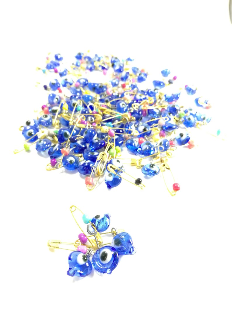 Mini Heart evil eye pins glass blue evil eye wedding favors | Etsy