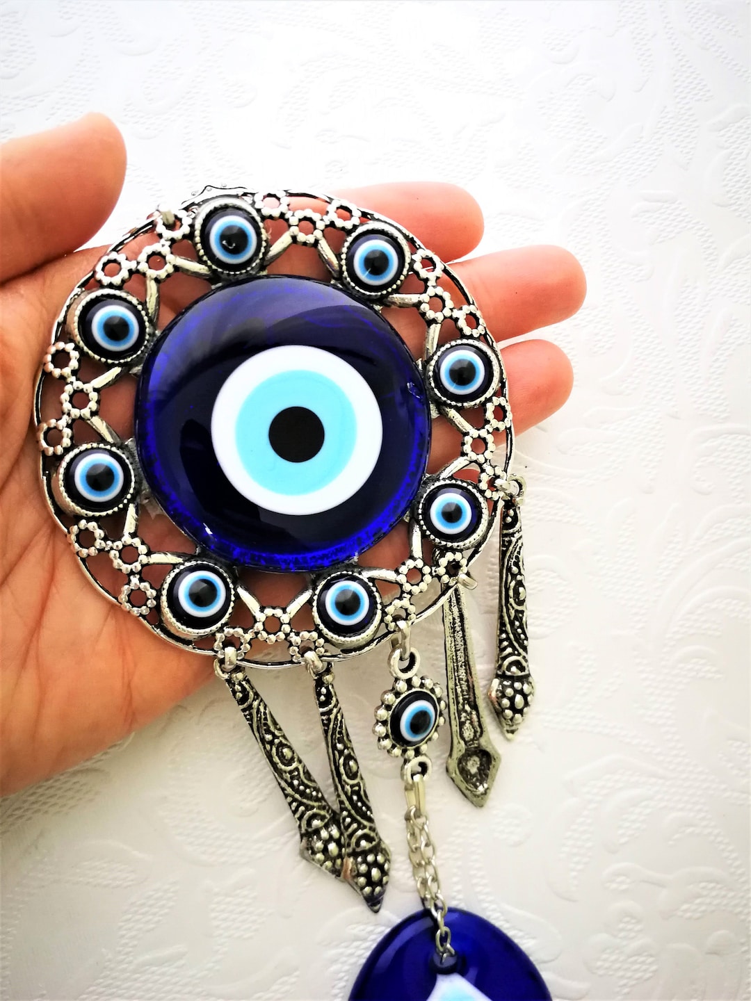 Silver Evil Eye Wall Decor,home Decore,protection,fused Glass Wall Art ...