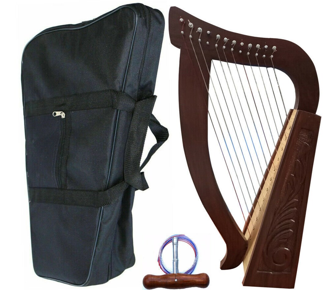 Brand New 12-string Irish Celtic Wooden Harp With Bag & Tuning Key ...