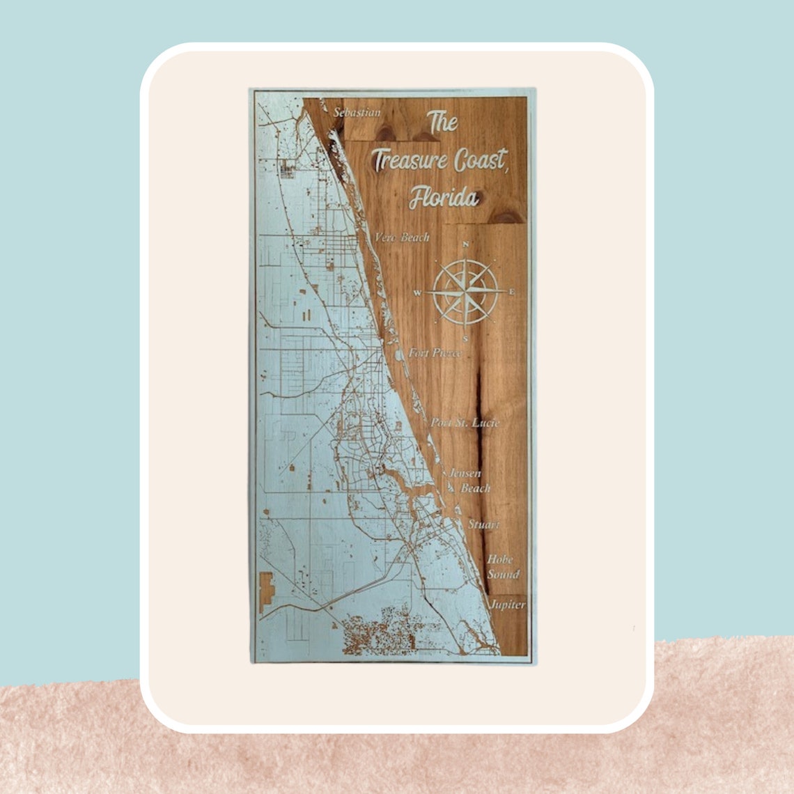 Map Engraved Treasure Coast FL Custom Engraving Wood Wall - Etsy