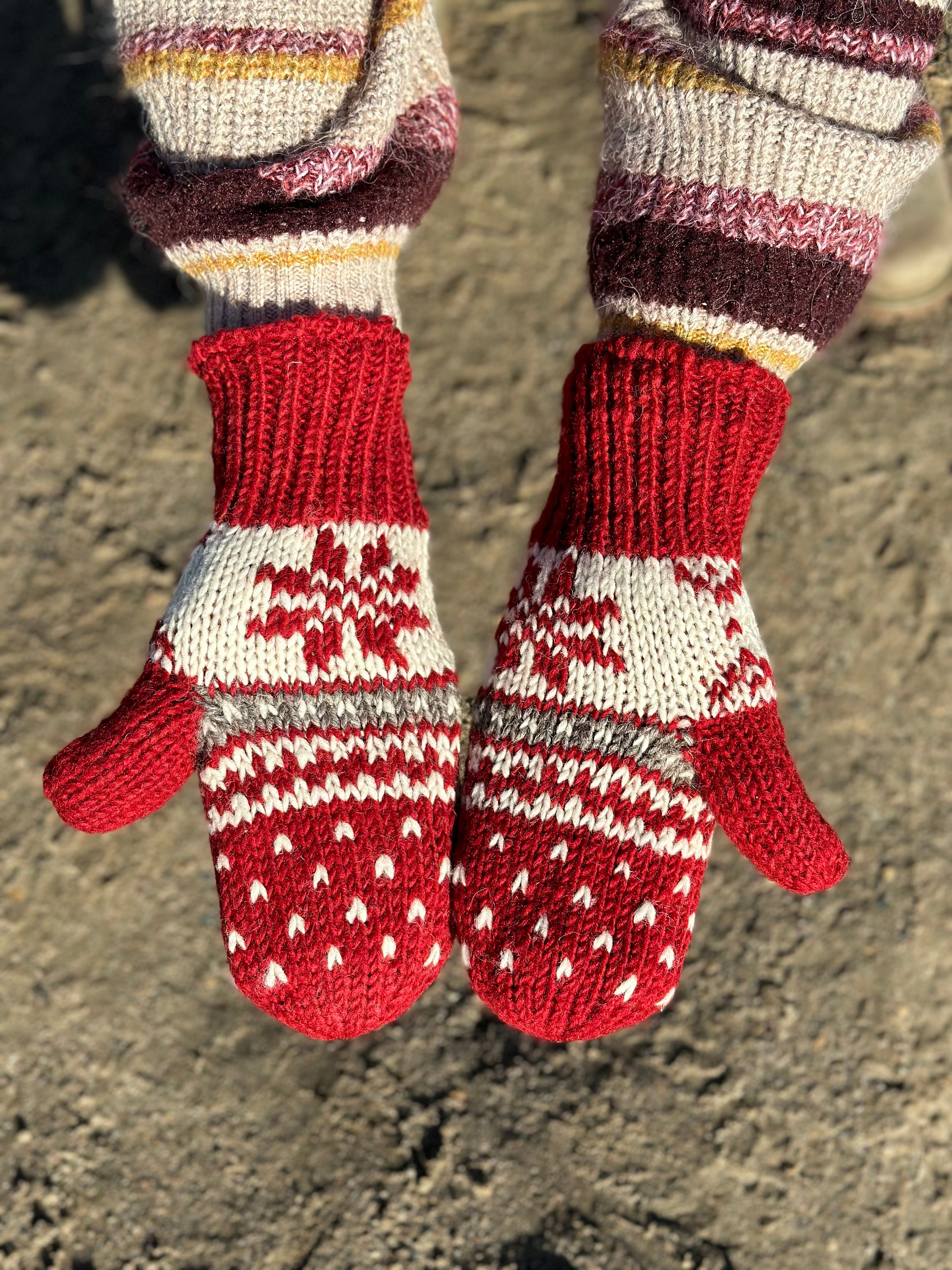 Himalayan Sherpa Wool Hand Knitted Mitten, Fleece Lining, Warm Wool ...