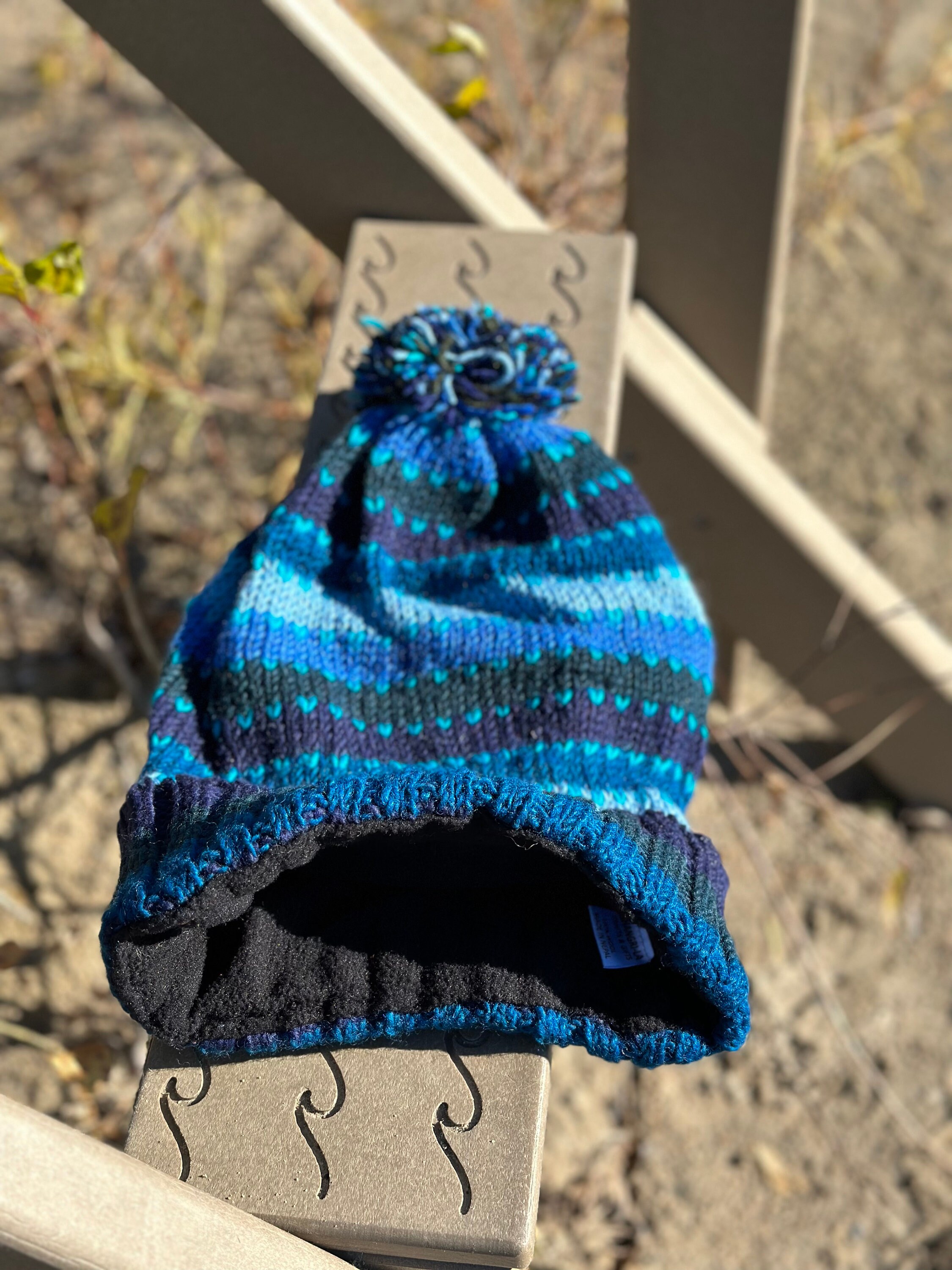 Himalayan Sherpa Wool Hand Knitted Hat, Fleece Lining, Warm Wool Hat ...