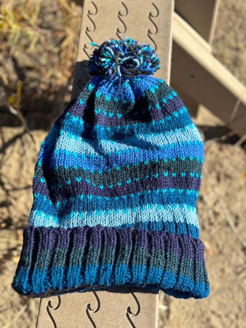Himalayan Sherpa Wool Hand Knitted Hat, Fleece Lining, Warm Wool Hat ...