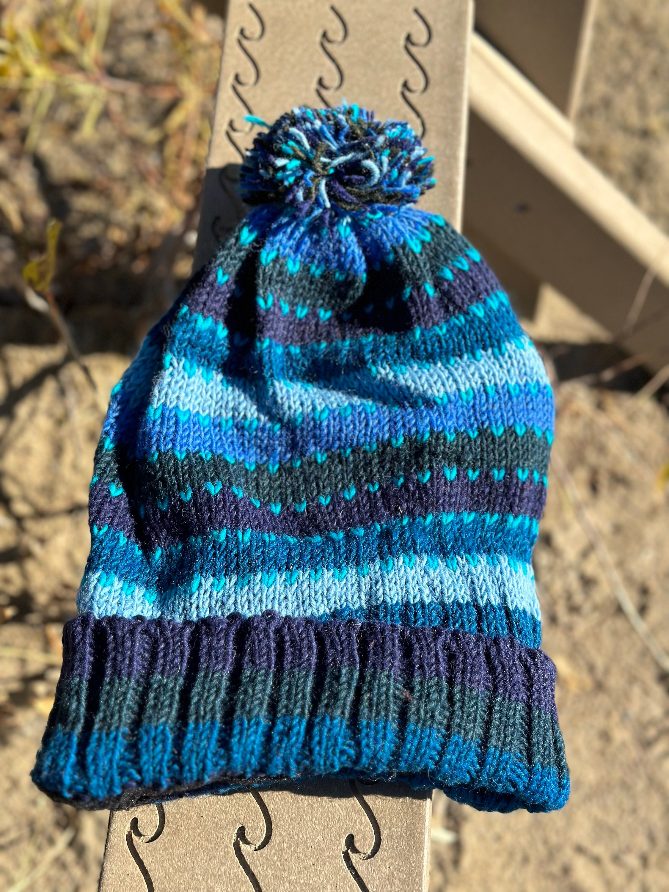 Himalayan Sherpa Wool Hand Knitted Hat, Fleece Lining, Warm Wool Hat ...