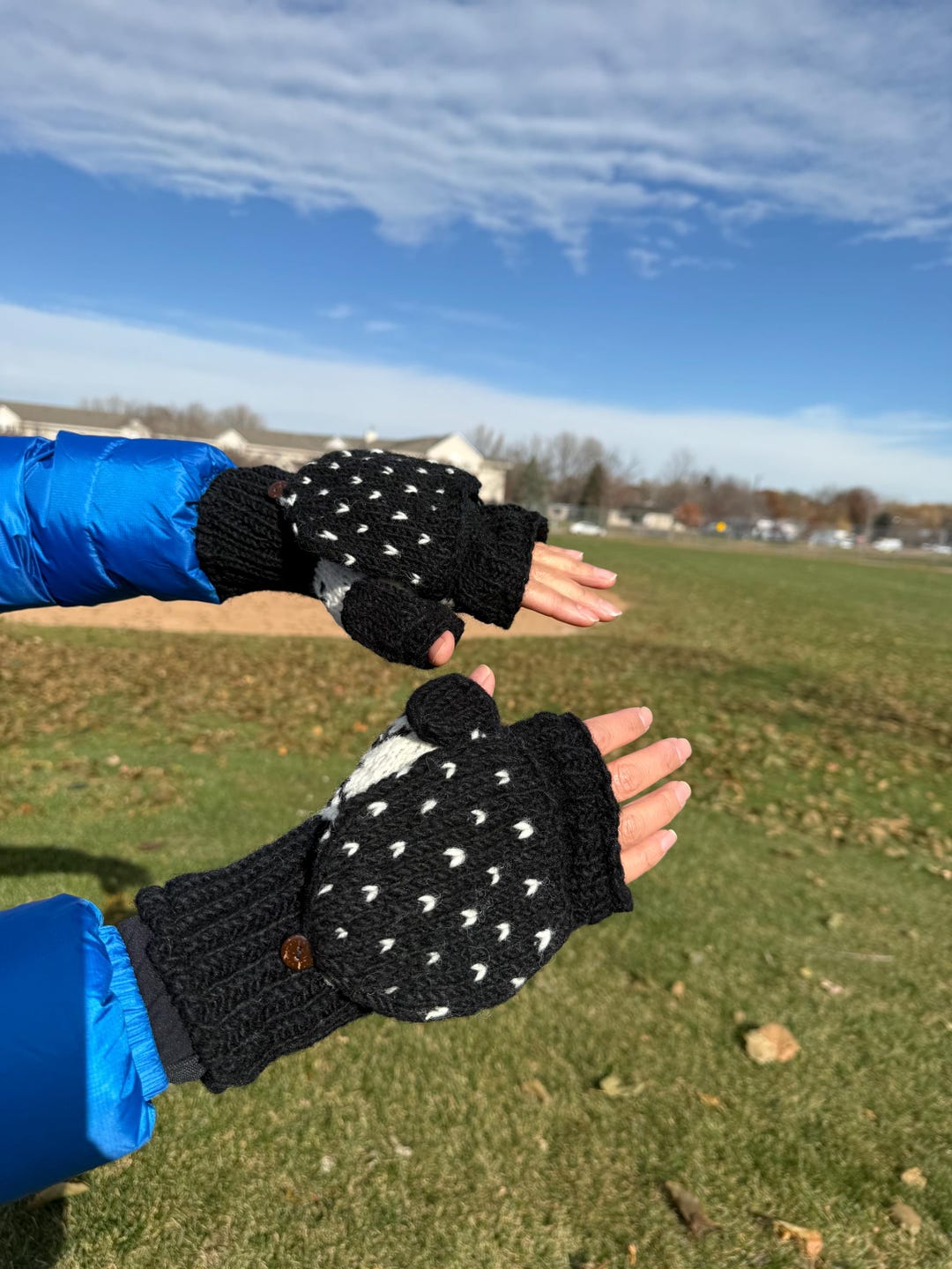 Convertible Mittens: 100% Wool, Handknitted, Fleece Lined, Fingerless ...