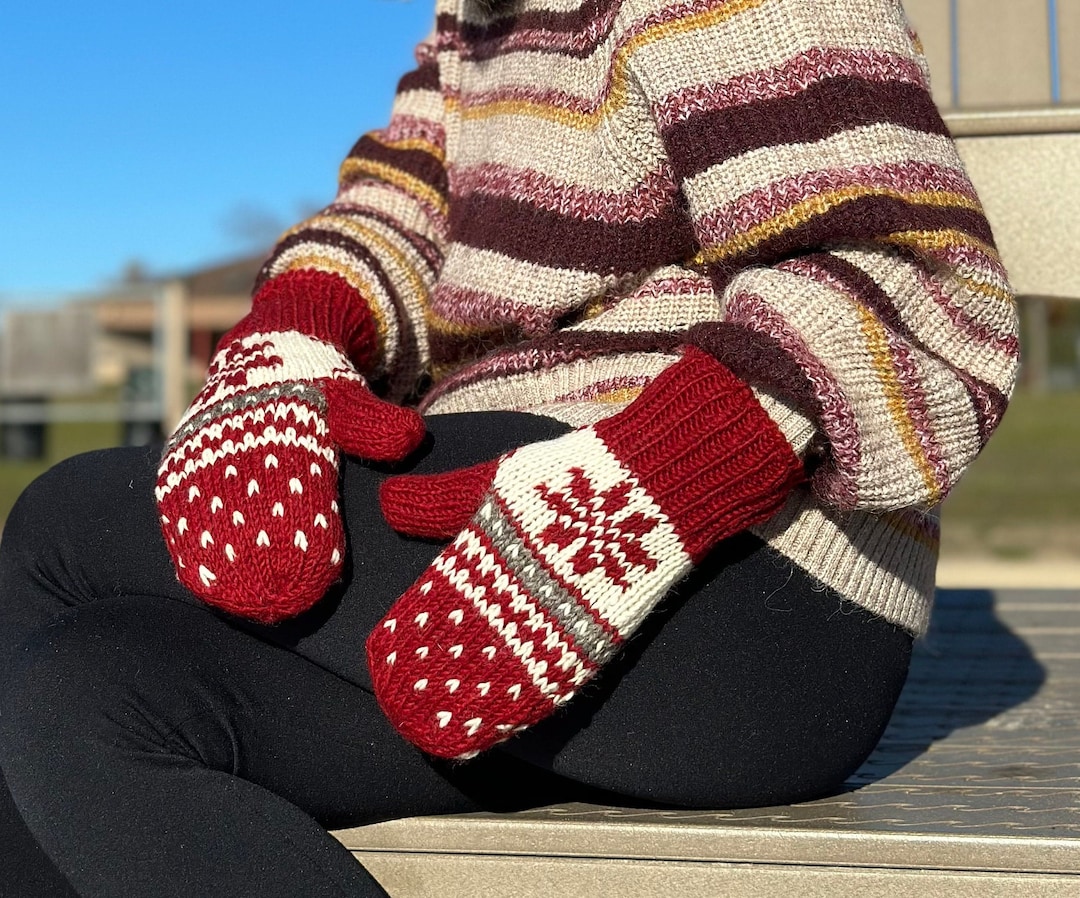 Himalayan Sherpa Wool Hand Knitted Mitten, Fleece Lining, Warm Wool ...