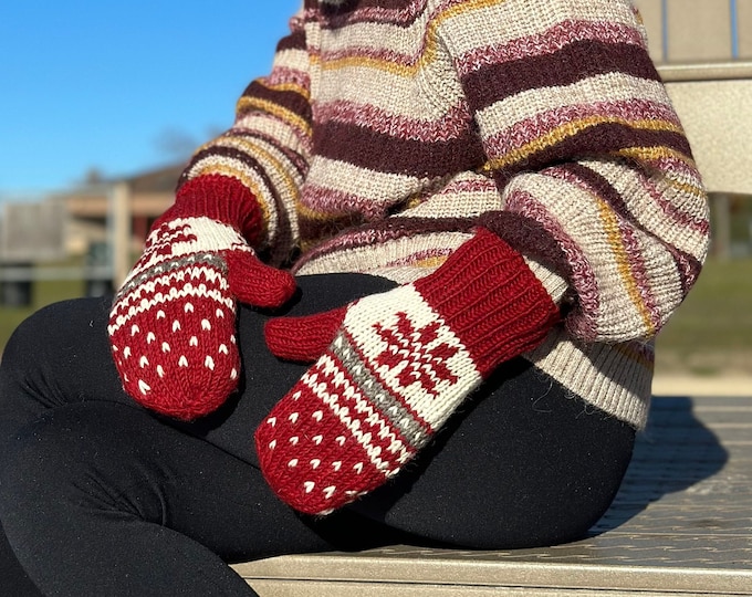 Himalayan Sherpa Wool Hand Knitted Mitten, Fleece Lining, Warm Wool ...