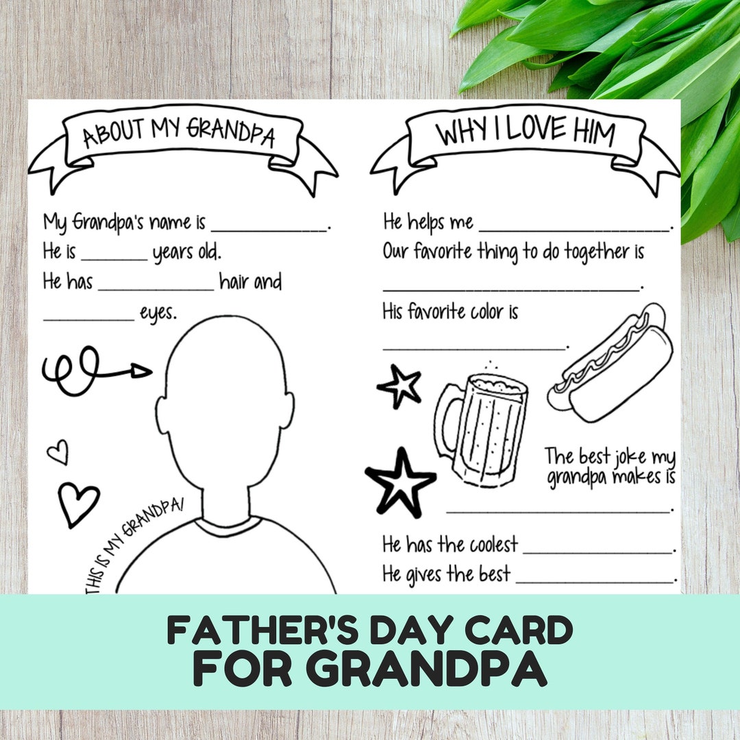 Father's Day Card for Grandpa Fill in the Blanks All About Grandpa Kids ...