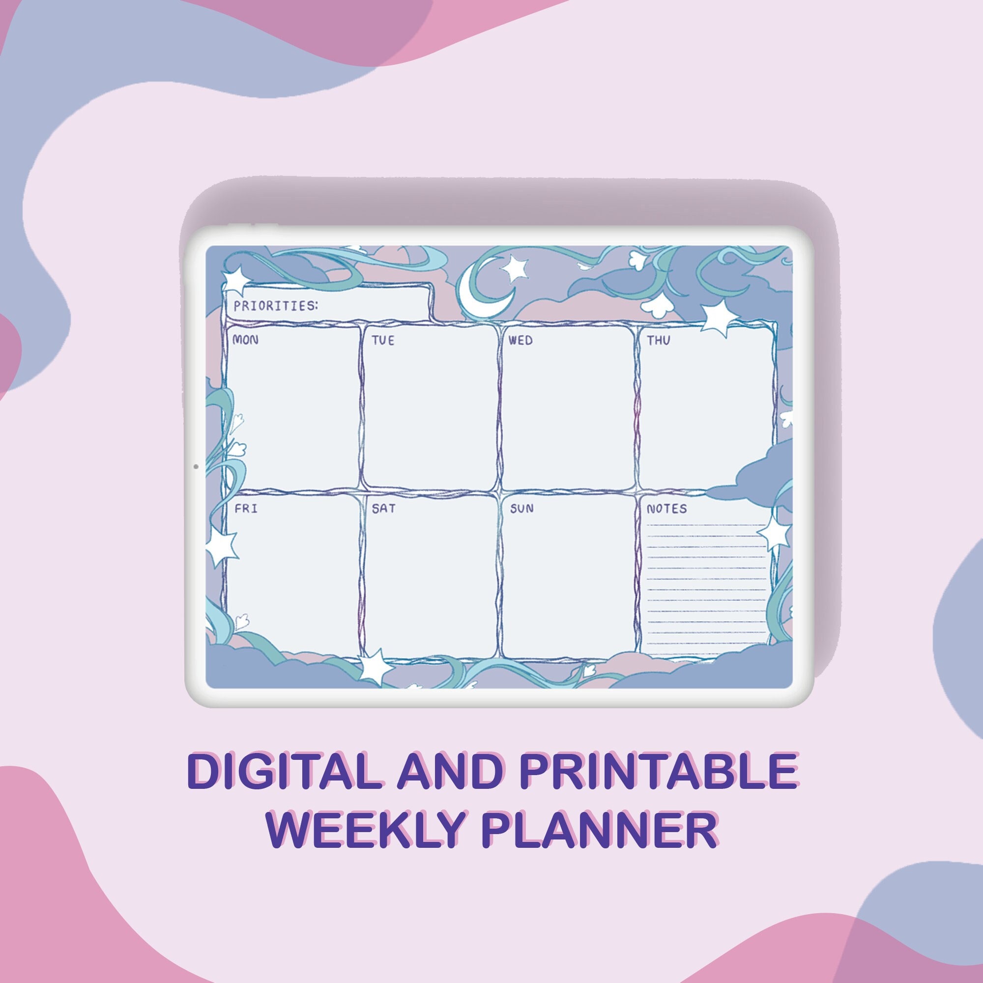 Digital Weekly Planner Printable Organizer Whimsical Sky - Etsy